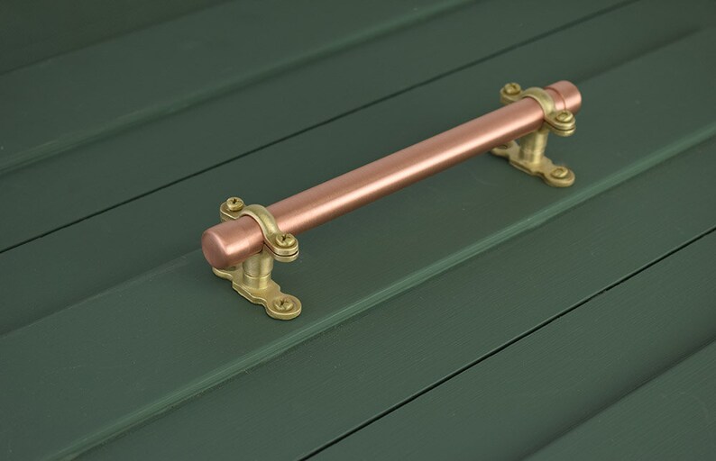 Copper and Brass Bracket Pull Handle, Cabinet Hardware, Drawer Pull ...