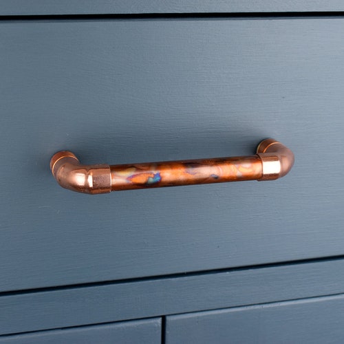 Copper Drawer Pull Handle High Polish marble Patina Door - Etsy