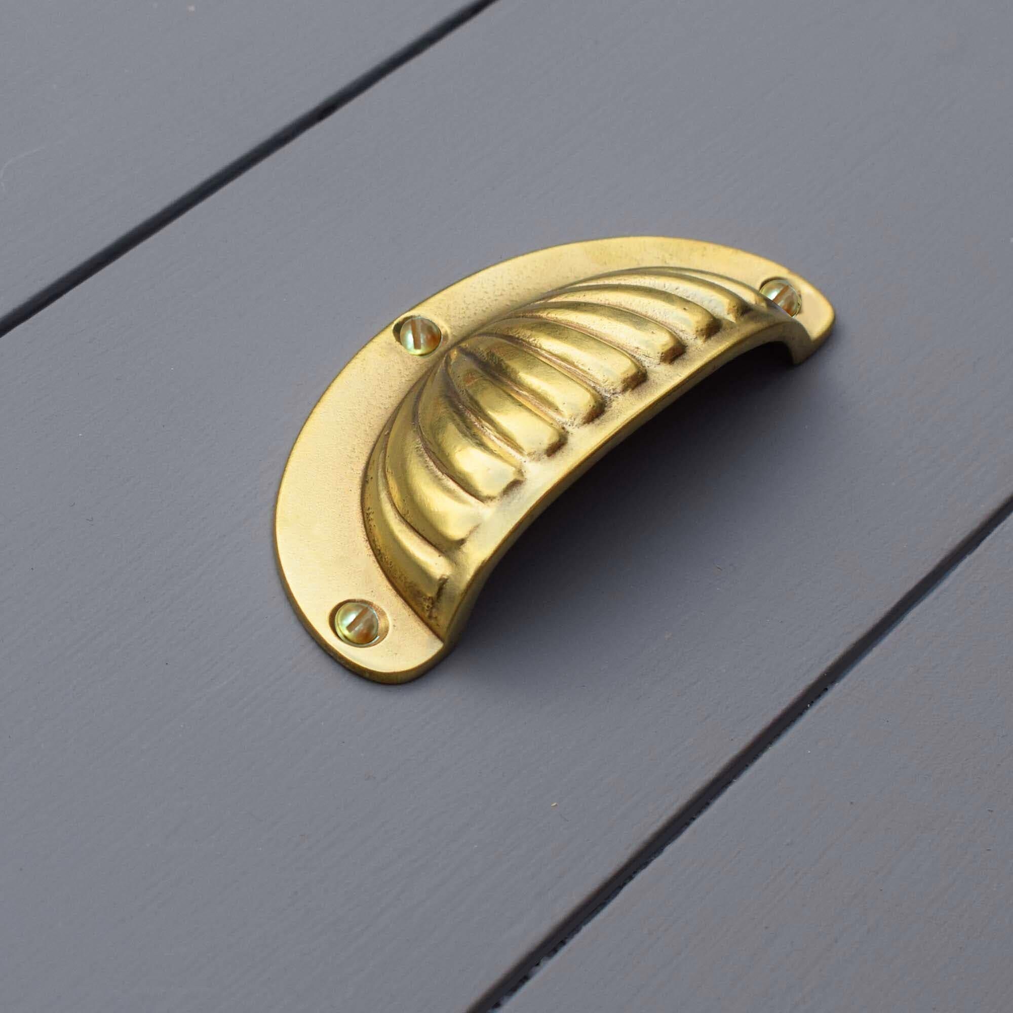 Brass Scalloped Cup Handle, Kitchen Hardware, Brass Hardware, Cabinet ...