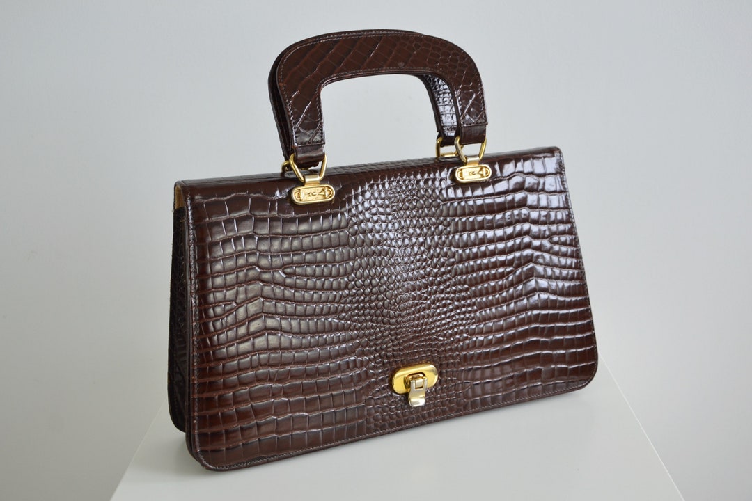 Vintage Elgee English Leather Top Handle Bag Brown Flip Lock Horse Bit ...