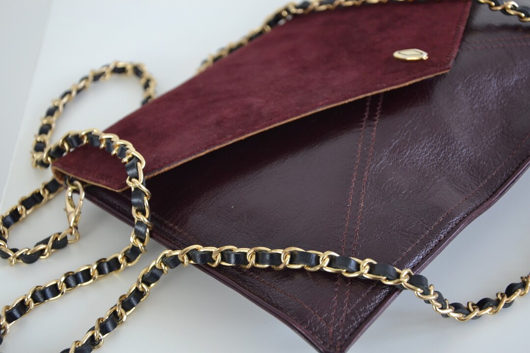 Vintage Scottish Leather Keys Shoulder Bag Chain Strap Maroon Suede ...