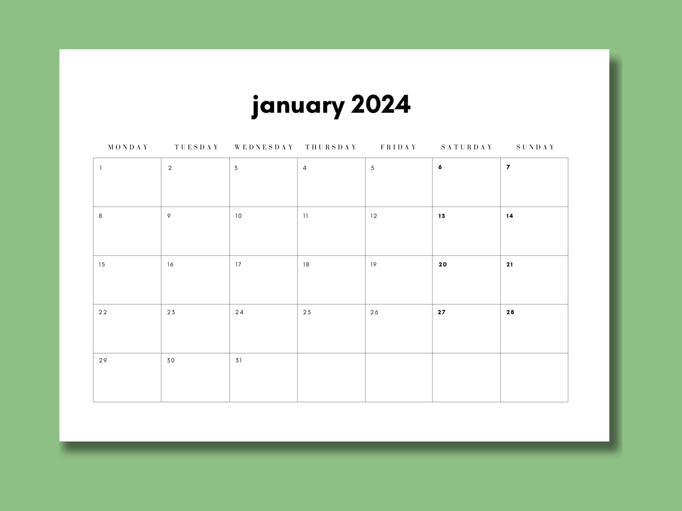 Minimalist Monthly 2024 Digital Calendar to Print in English // 12 ...