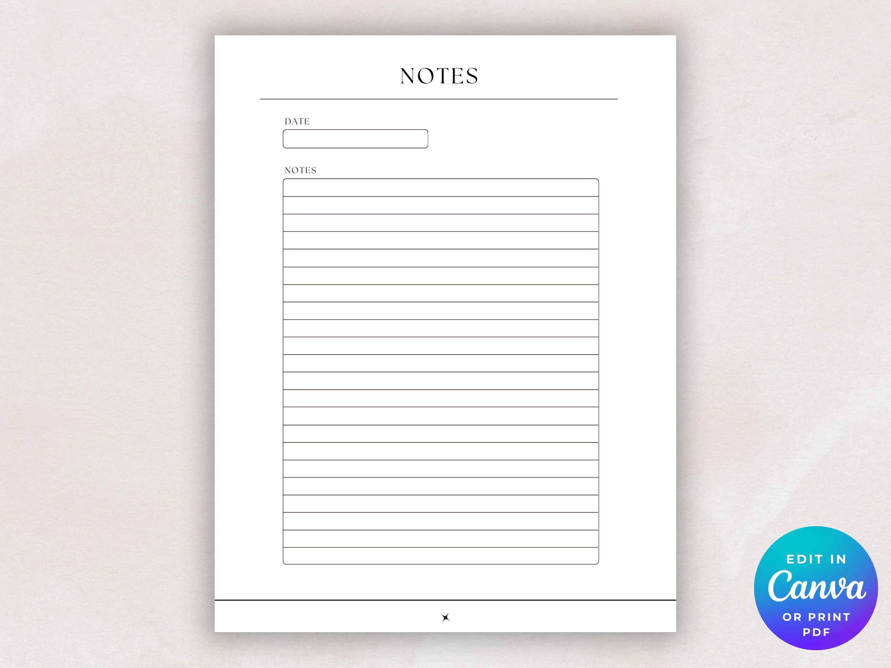Notes Template, Canva Template, Digital Download, Printable PDF ...