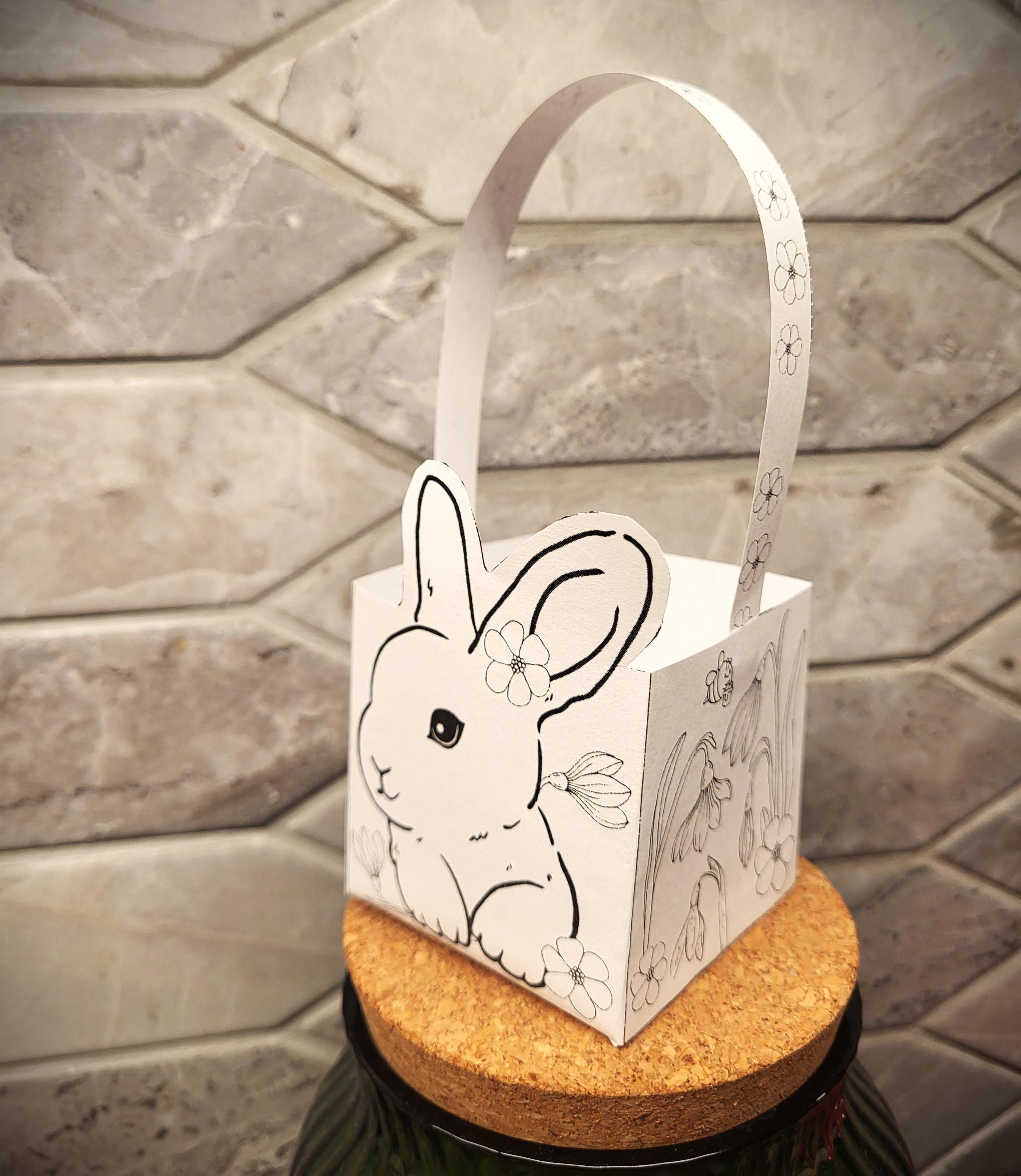 Bunny Easter Basket Paper Craft Template: DIY Coloring Pages (digital ...