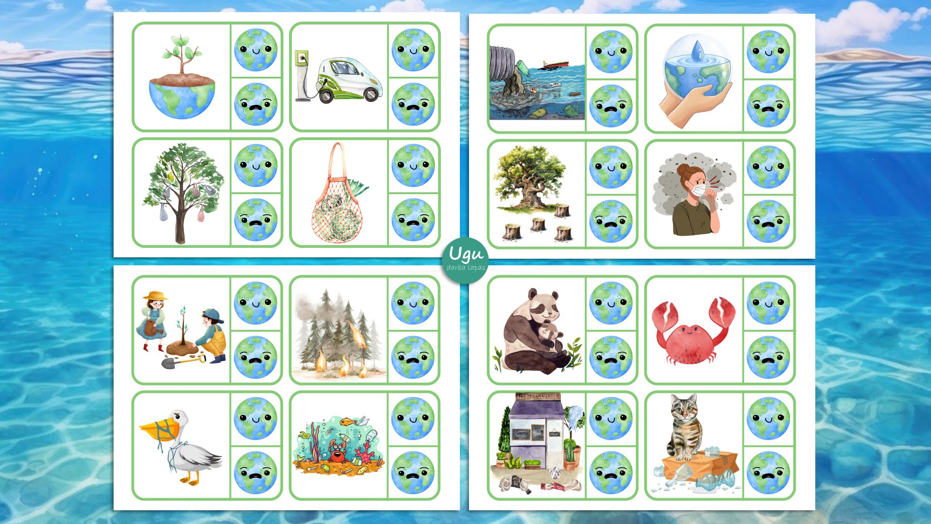 Earth Day Preschool Activity,happy Earth,sad Earth, Clip Cards Earth ...