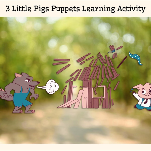 3 Little Pigs Puppets Learning Activity - Etsy