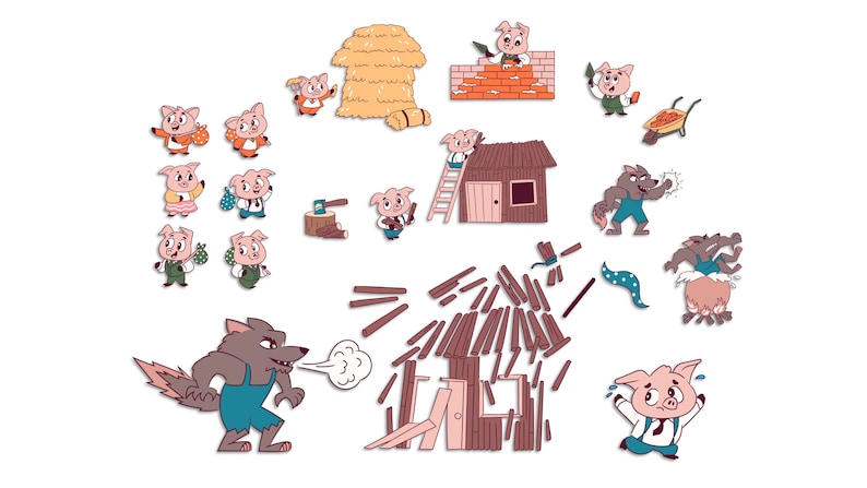 3 Little Pigs Puppets Learning Activity, Engaging Puppet Activity - Etsy