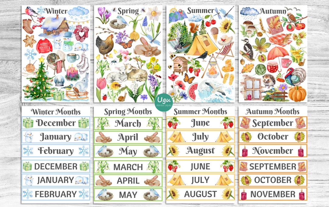 Months of the Year & 4 Seasons Printable, 4 Seasons, Spring Summer ...