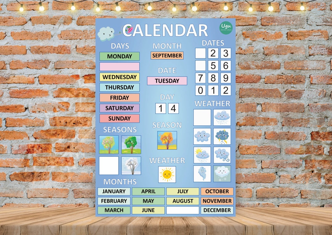 Kids Calendar Printable, Printable Wall Calendar for Kids Classroom ...