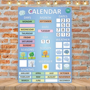 Kids Calendar Printable, Printable Wall Calendar for Kids Classroom ...