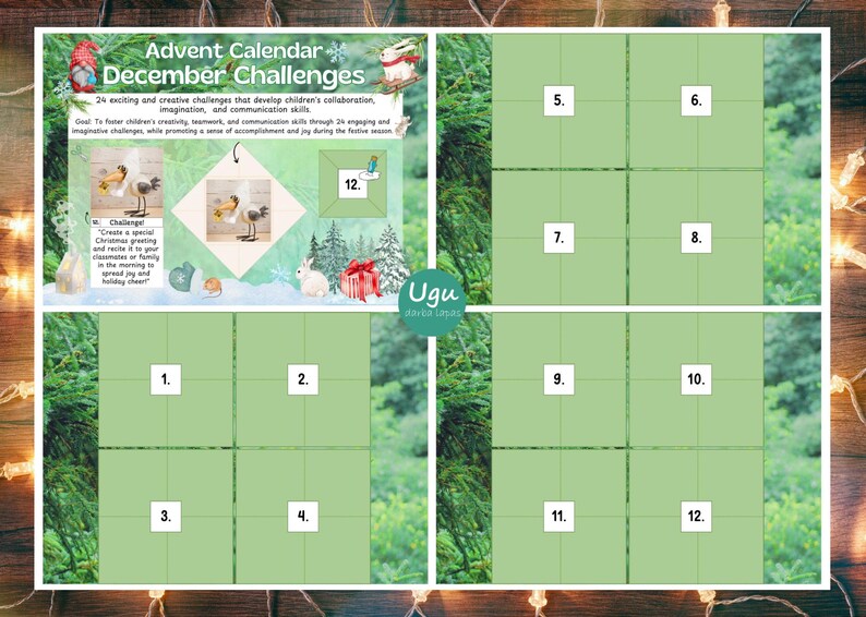 Kids Advent Calendar Activity Cards: December Challenges (printable PDF ...