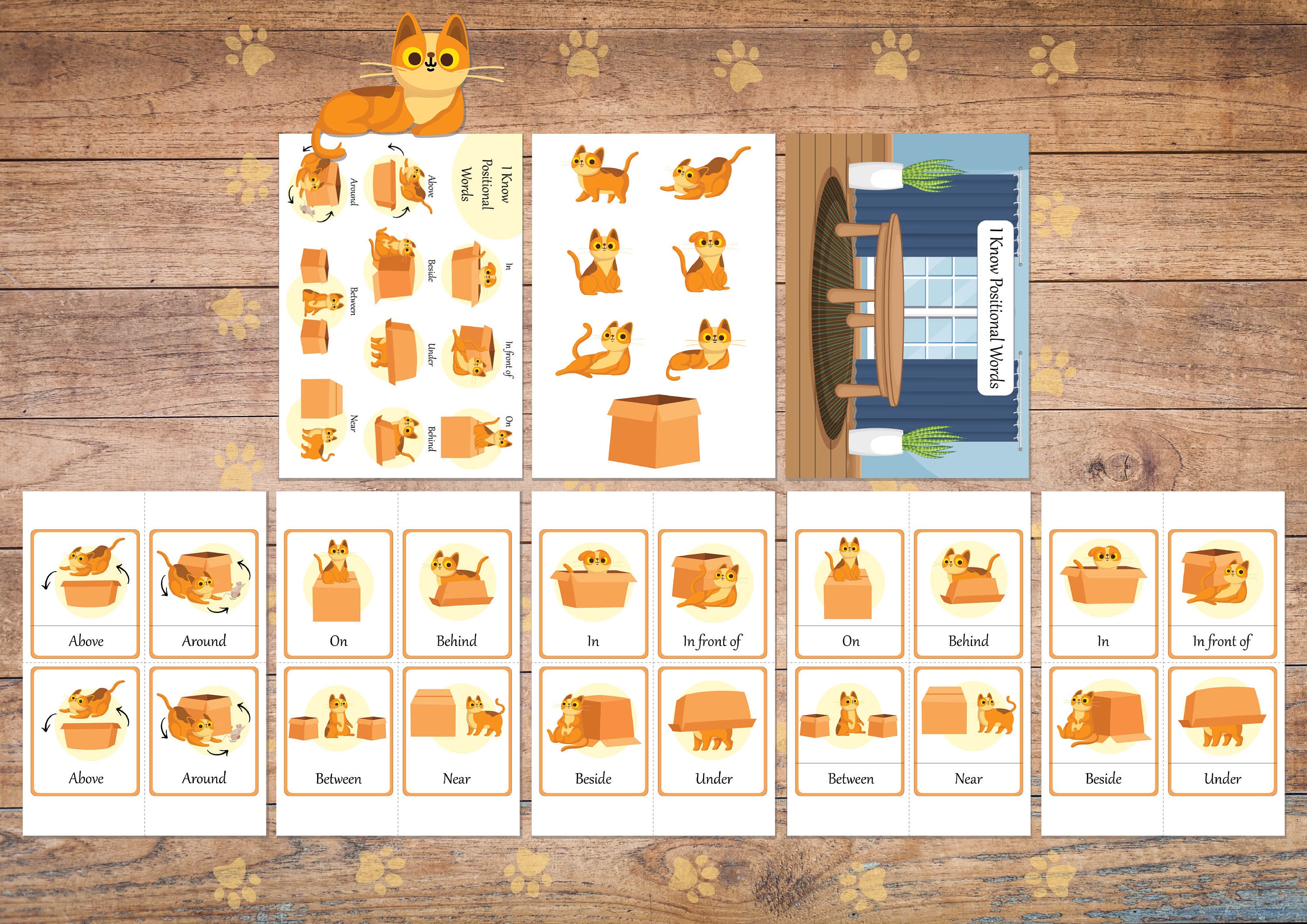 Positional Words Printable Cards. Prepositions Learning Practice ...