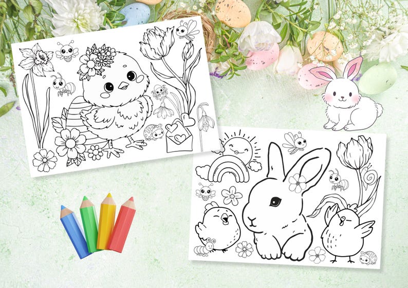 Bunny Easter Basket Paper Craft Template: DIY Coloring Pages (digital ...