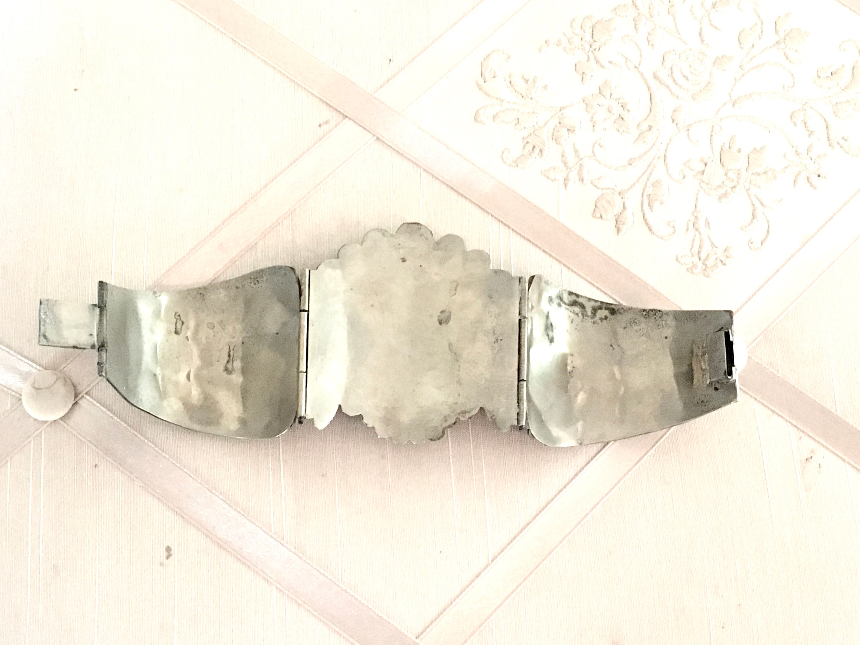 Vintage Mexican Silver Aztec Cuff Bracelet With Carved Green Stone ...