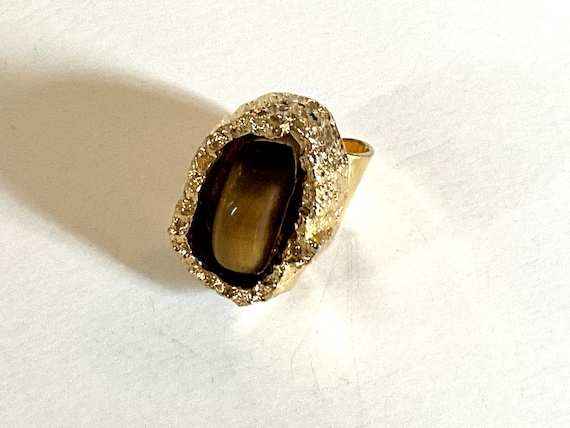Vintage 70s Brutalist Ring Jacob Hull Gold Plated Tig… - Gem