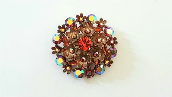 Vintage Delizza and Elster Brooch Multi Flower Aurora Borealis | Etsy
