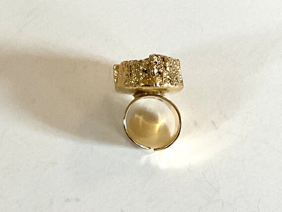 Vintage 70s Brutalist Ring Jacob Hull Gold Plated Tig… - Gem