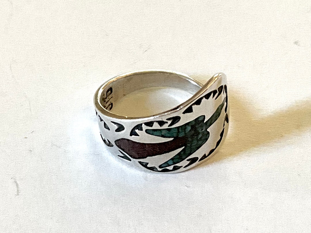 Vintage Native American Juan Singer Thunderbird Ring Turquoise and ...