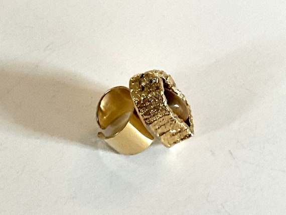 Vintage 70s Brutalist Ring Jacob Hull Gold Plated Tig… - Gem