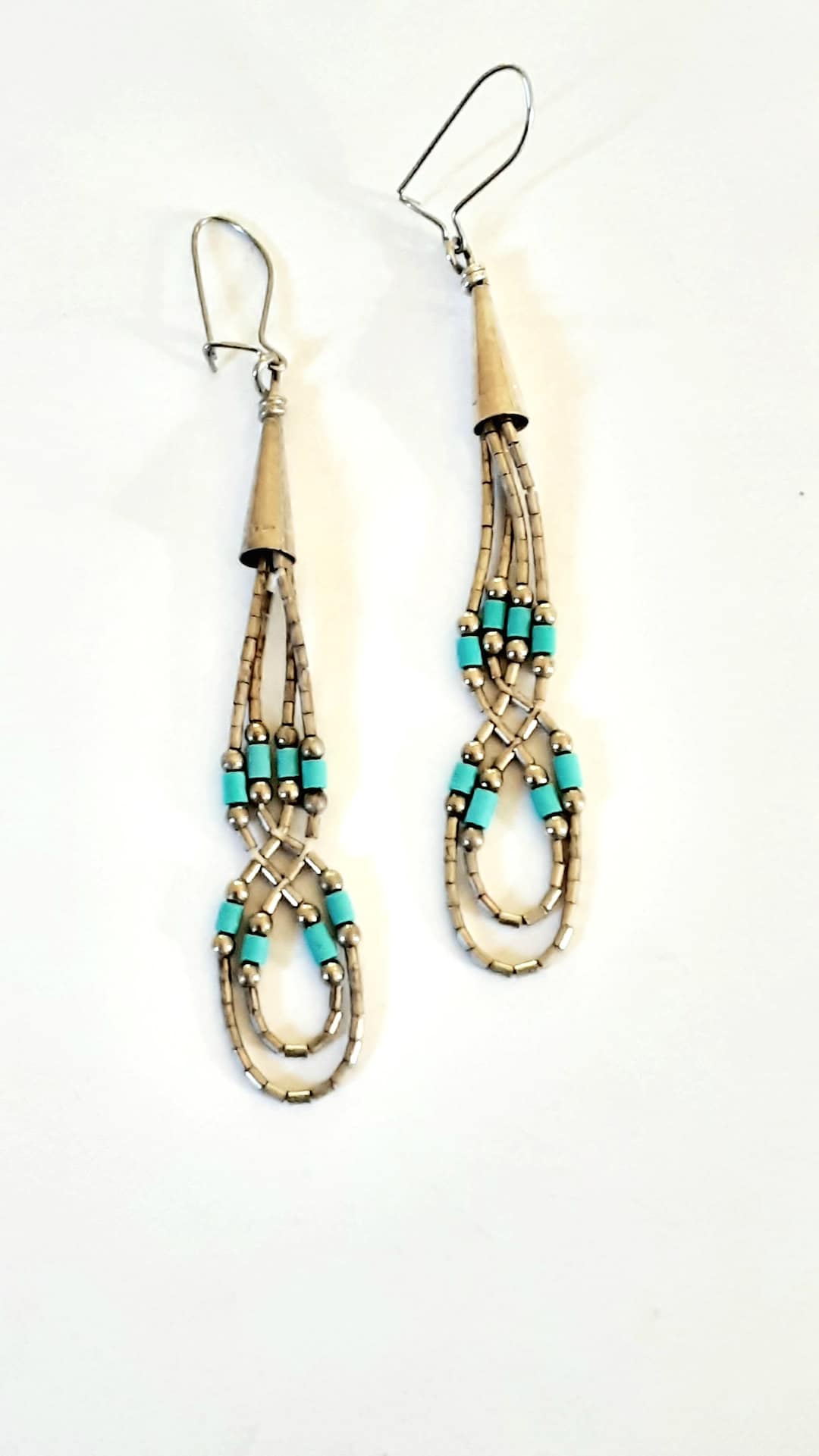 Vintage Liquid Silver Earrings Sterling Woven Strands With Turquoise ...