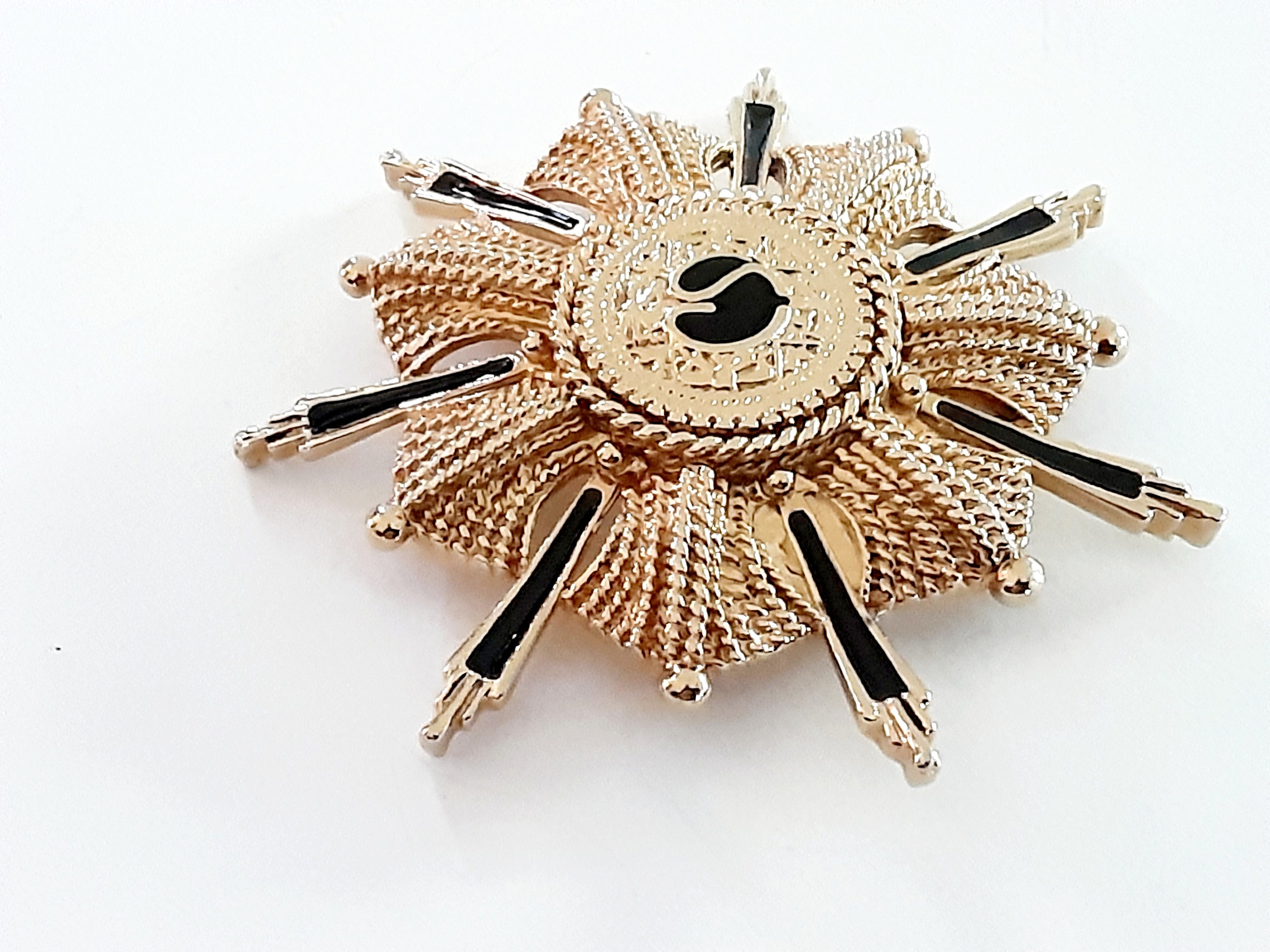 Vintage 80s St John Brooch Gold and Black Enamel Brooch St John Logo ...