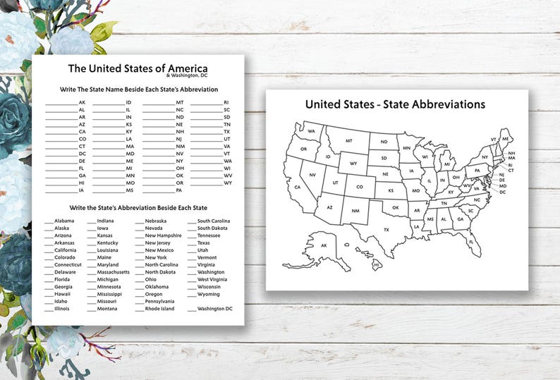 United States Geography & State Abbreviations ~ Educational Worksheets ...
