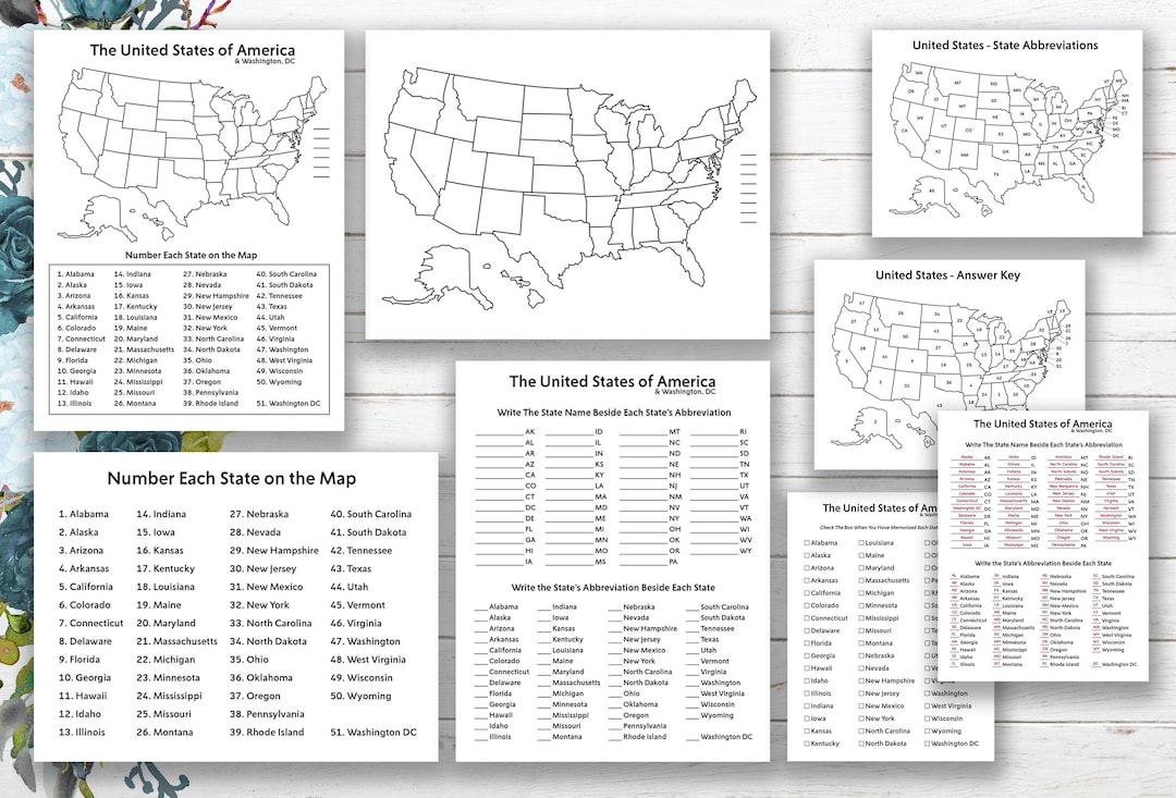 United States Geography & State Abbreviations ~ Educational Worksheets ...