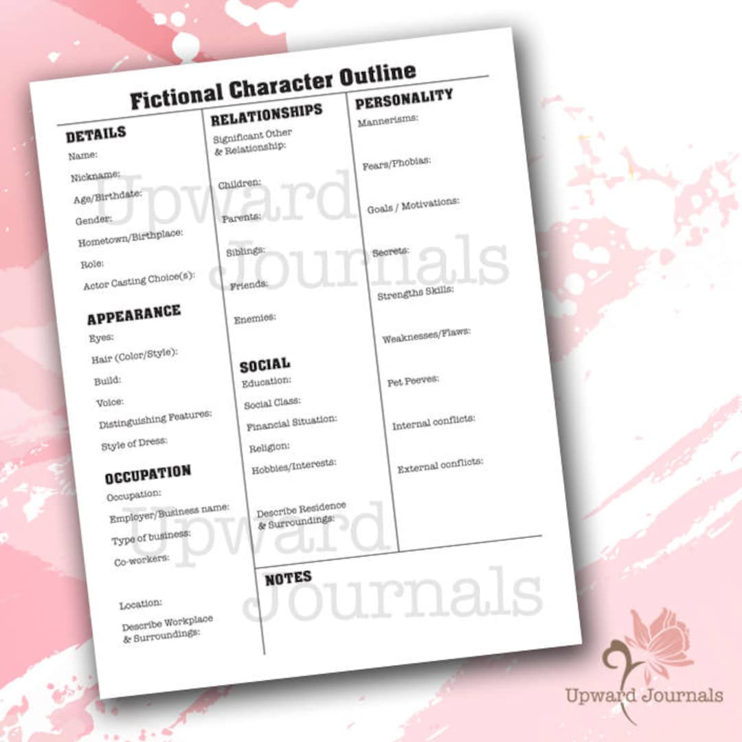 8.5"x11" Fiction Novel Writing Character Outline Template, Character ...