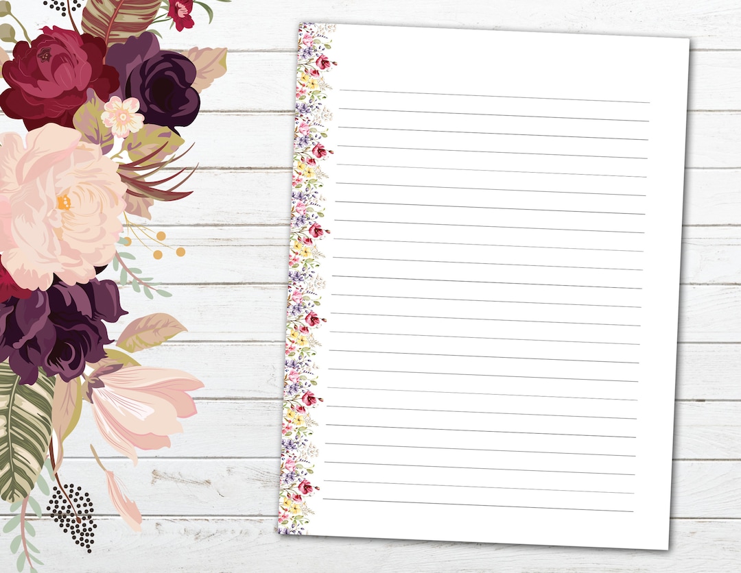 Floral Lined Paper: Ruled ~ HP Classic Size (7x9.25) ~ Printable ...