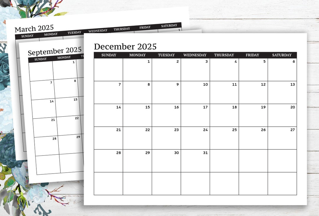 2025 Dated Calendar Grid ~ Sunday Start ~ Horizontal Letter 8.5x11 ...