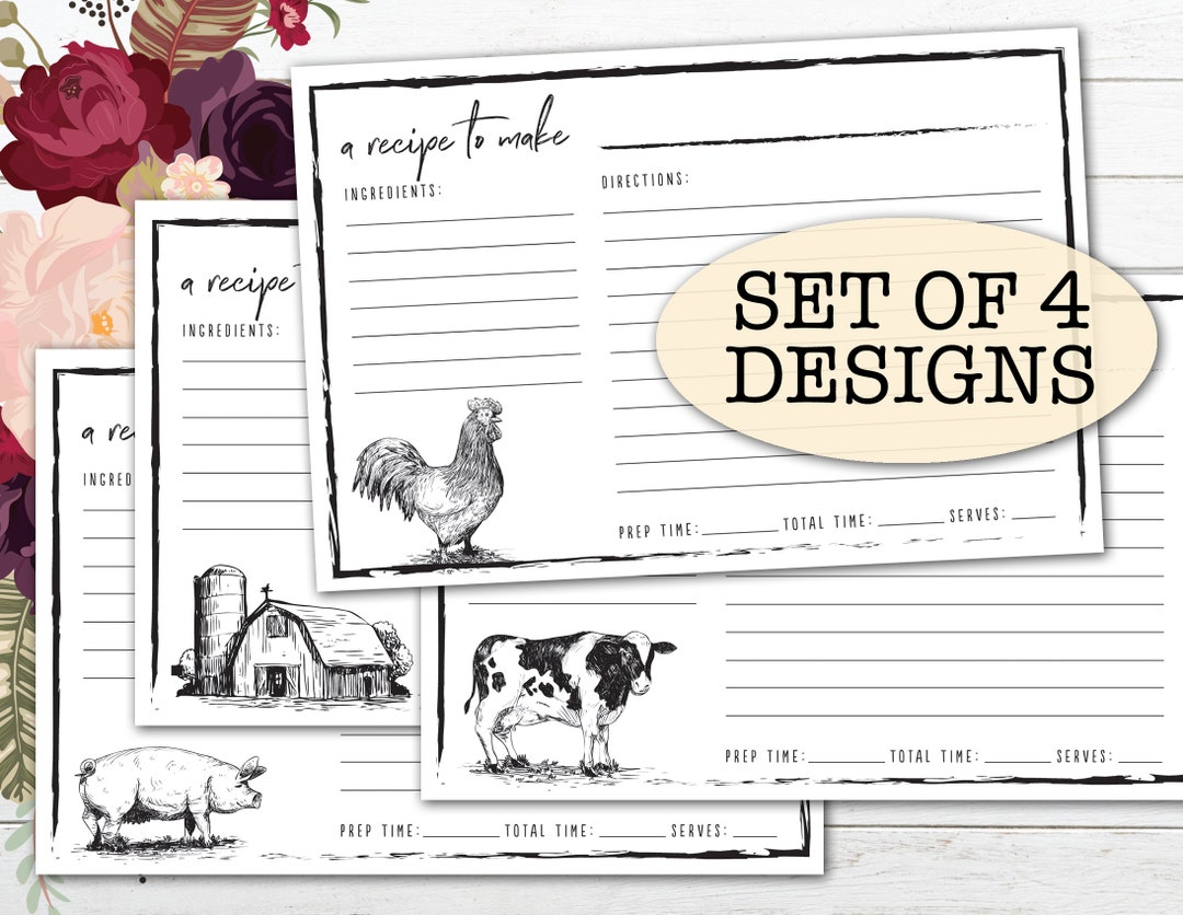 Farmhouse Recipe Cards: Country Kitchen Theme (digital PDF Download) - Etsy