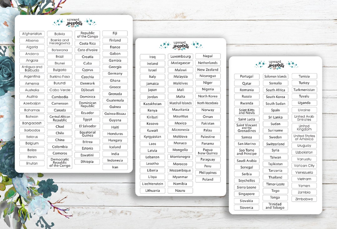 Countries Planner Stickers ~ Trip Planning, International, World ...