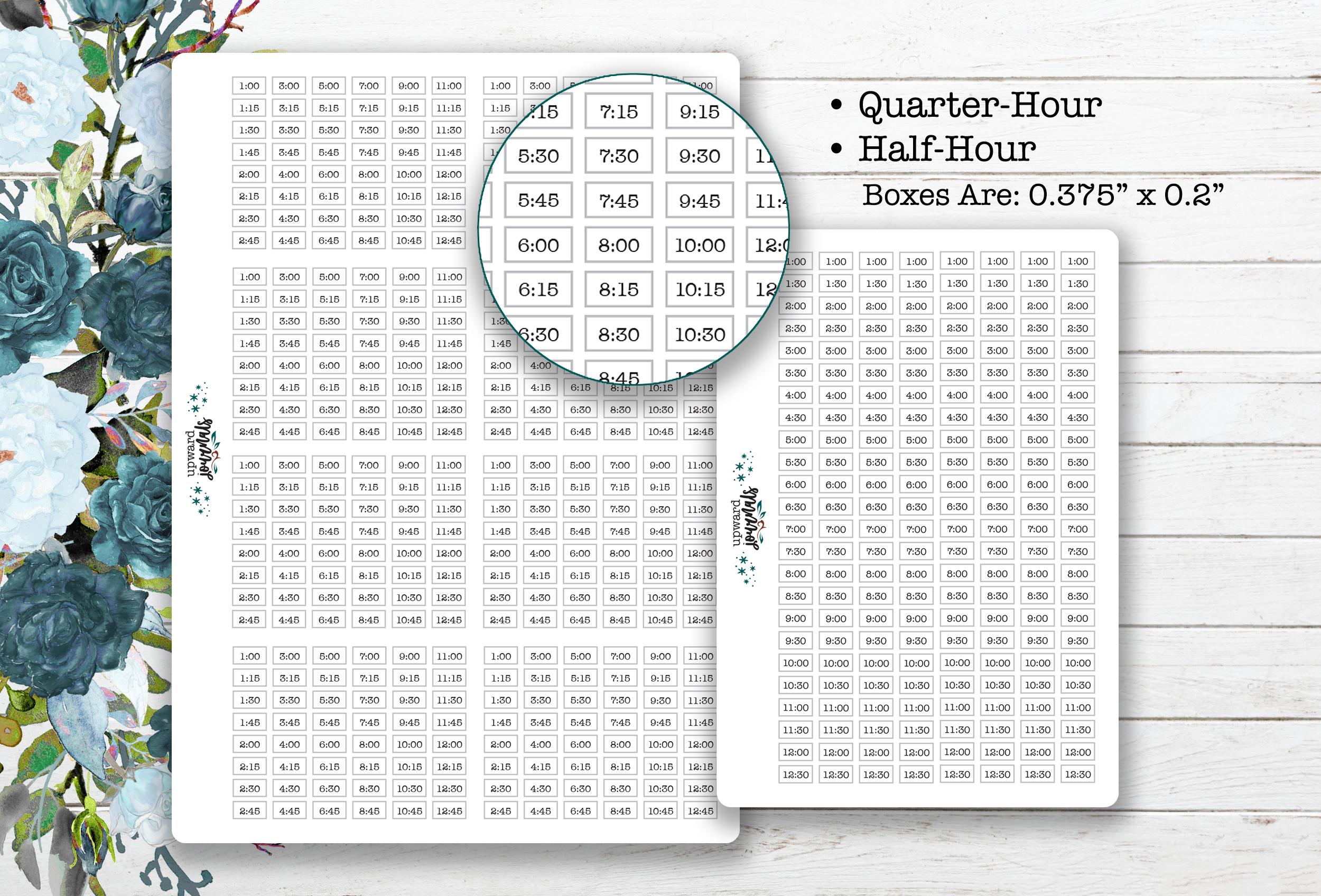 Time Stickers - Half Hour Quarter Hour Boxes ~ Planner Stickers: Daily ...