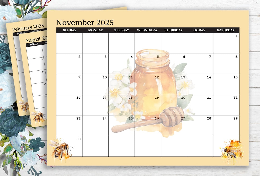 2025 Honey Bee Calendar: Printable Horizontal Template (PDF) - Etsy Canada