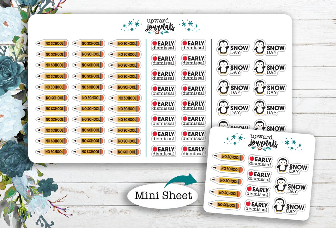 Mini/tiny/small Back to School Stickers ~ No School, Early Dismissal ...