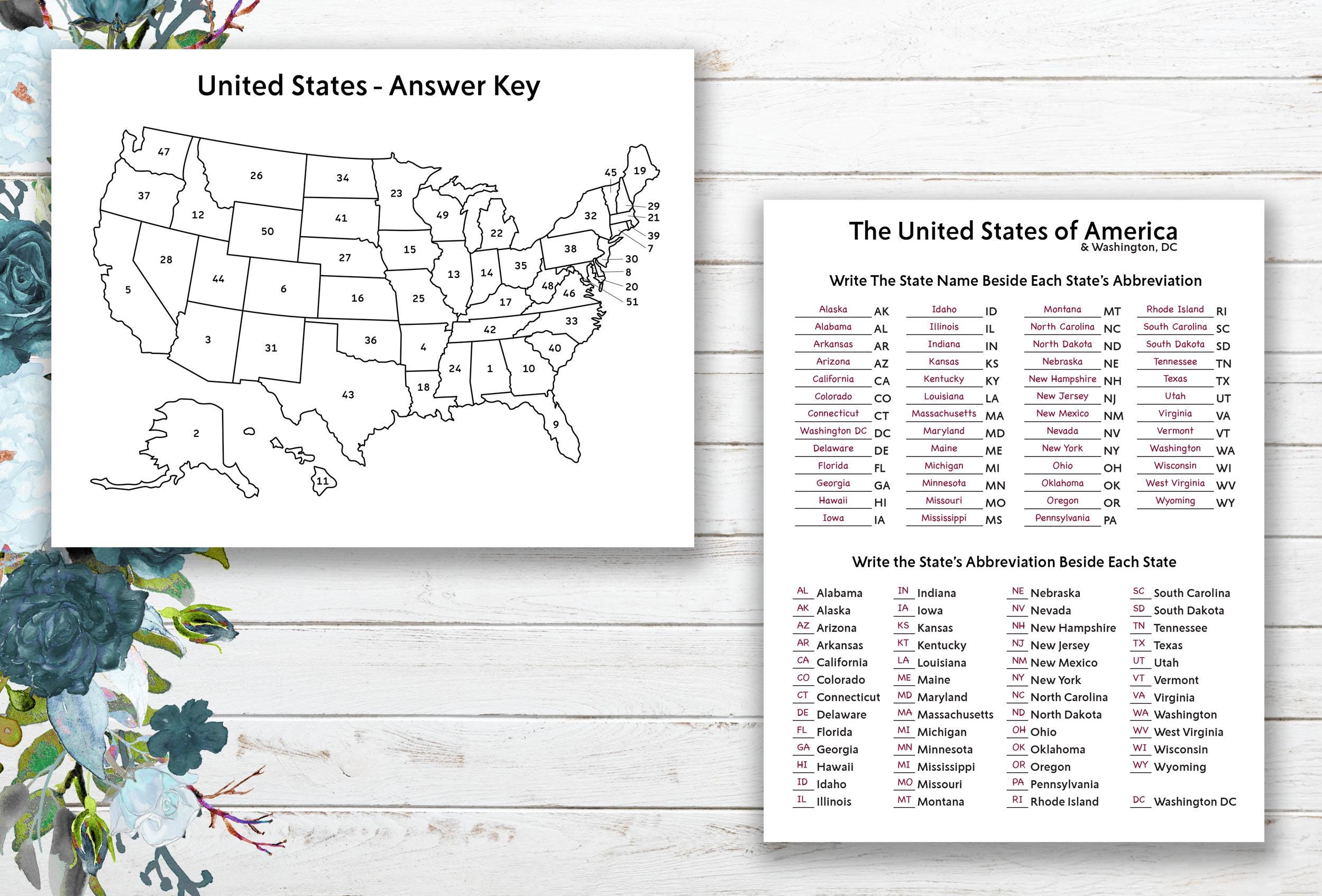 United States Geography & State Abbreviations ~ Educational Worksheets ...