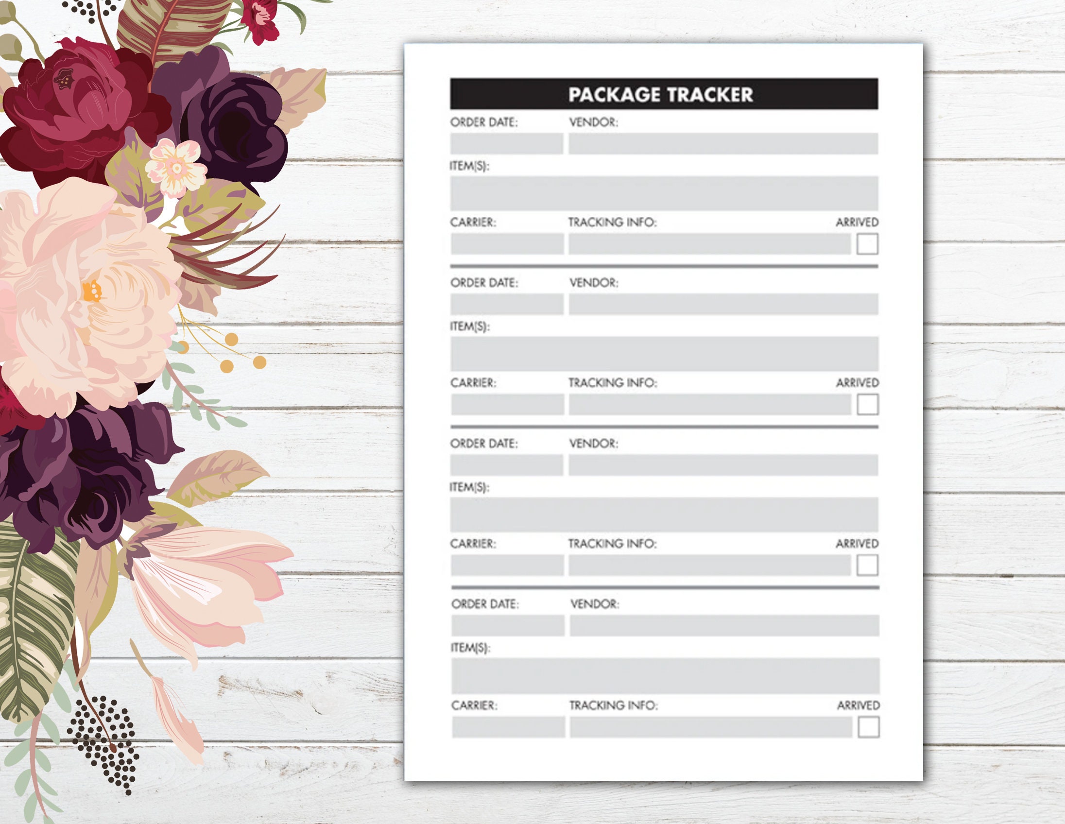 Package Tracker Printable: A5 & 8.5x11 Order Tracking Sheet (digital ...