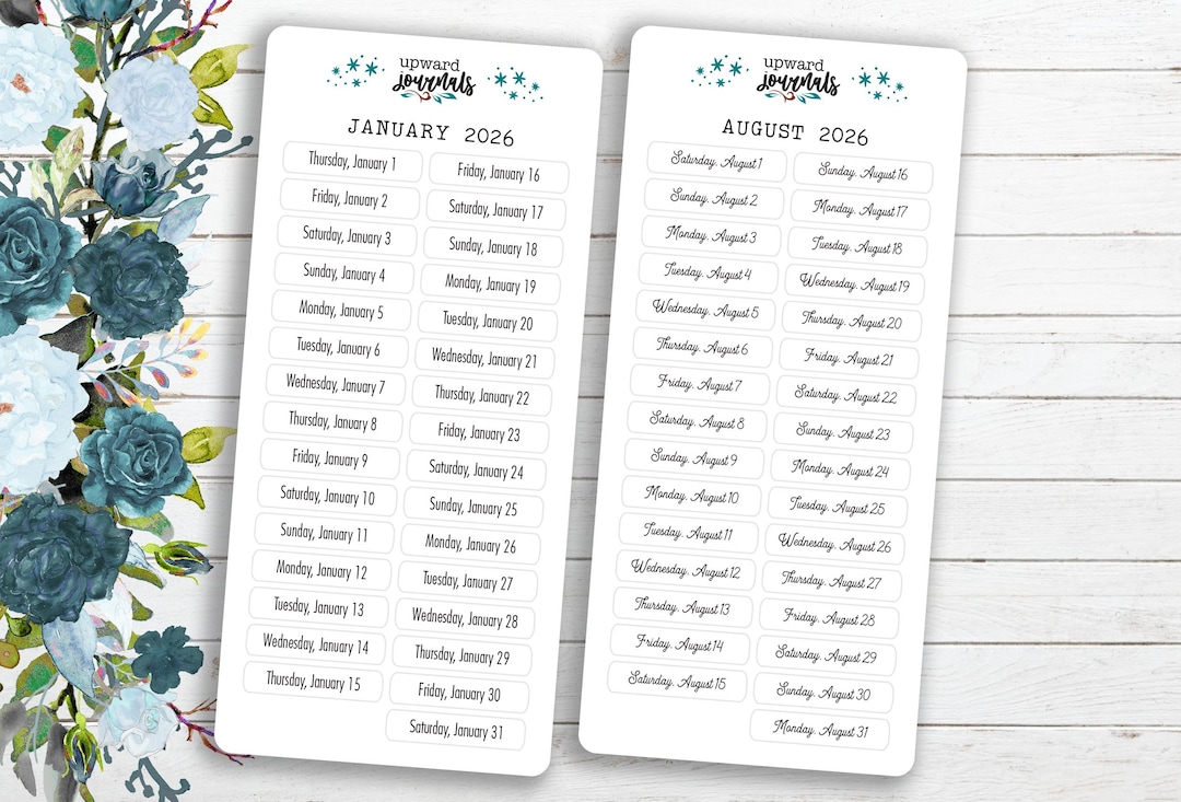 Mini Date Cover Stickers: Daily Dated Page Headers 2025-2028 for ...