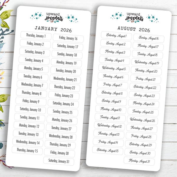 2026 Weekly Date Stickers - Etsy