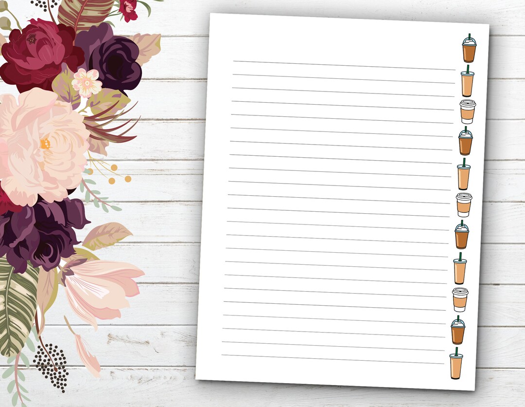 Coffee Cups Lined Paper: Ruled ~ Printable Stationery (PDF) ~ Notebook ...