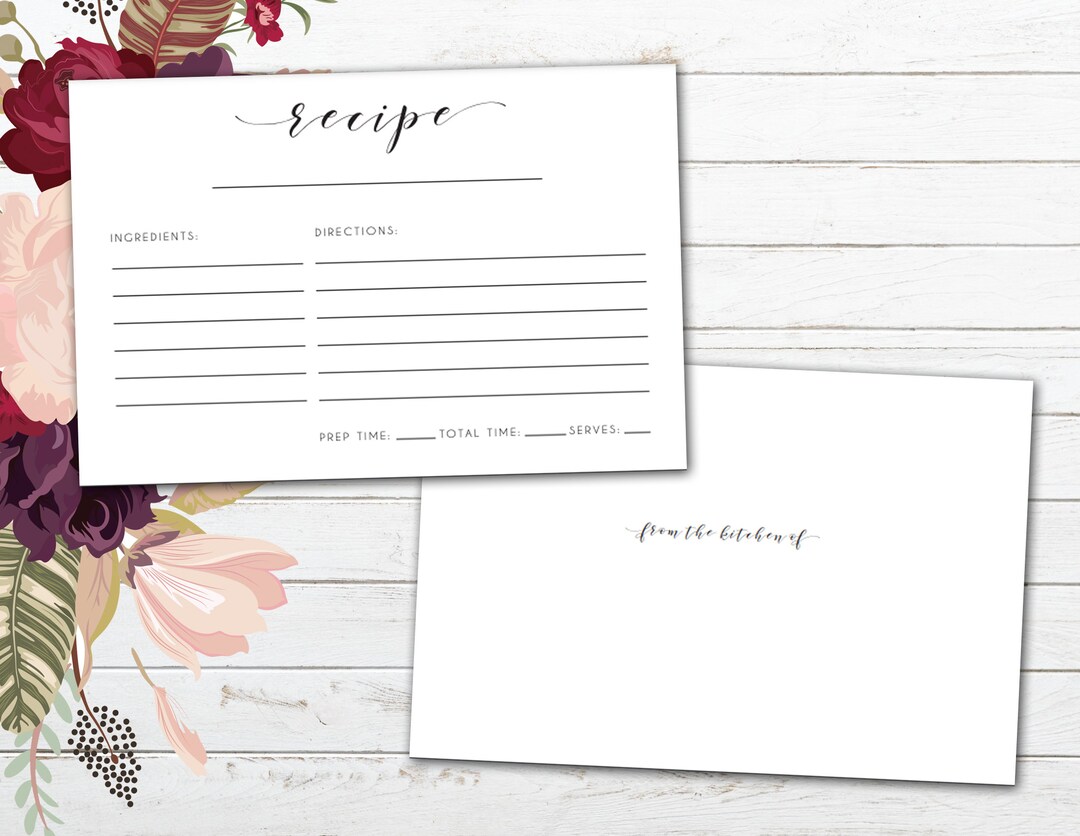 Elegant Recipe Card Template: 4x6 Printable PDF (digital Download) - Etsy