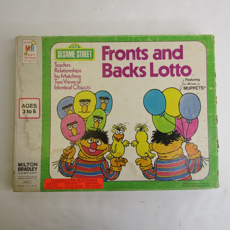 Vintage 1975 Sesame Street fronts and Backs Lotto Bingo Game//muppets ...