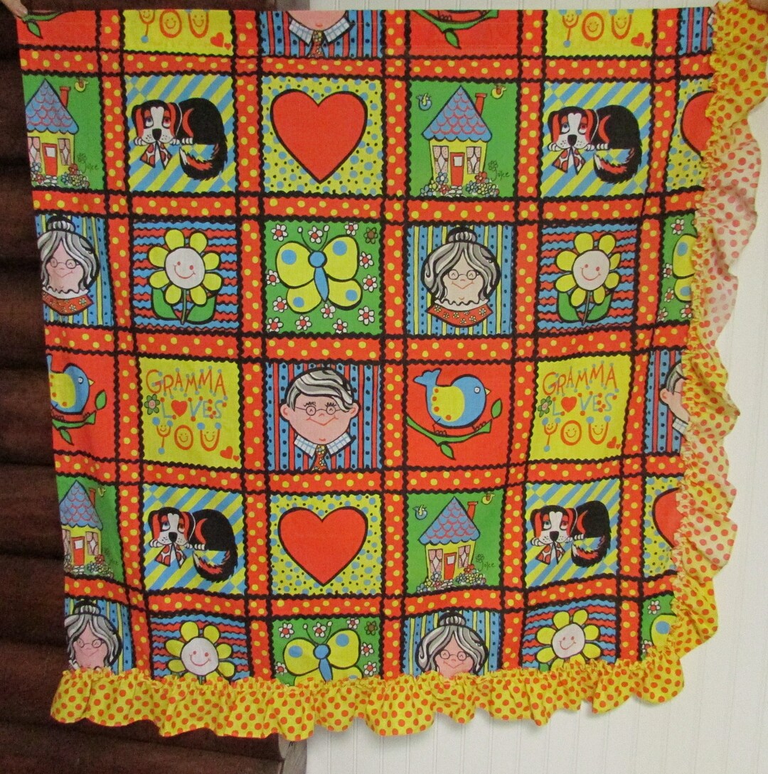 Set of 2 Vintage Sears Perma Prest Children's Curtains Bright Colorful ...