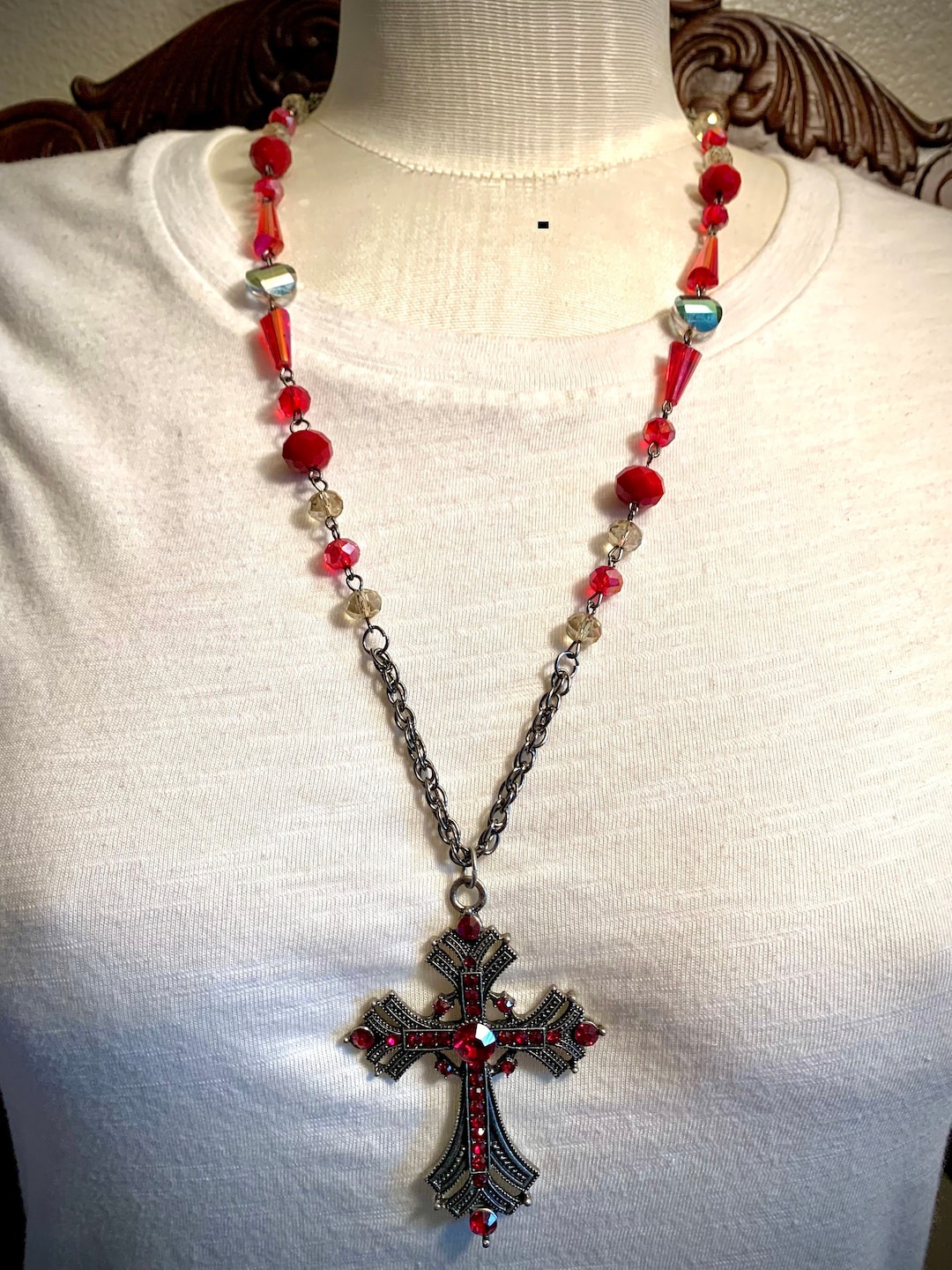 Rad Red Cross Crystal Pendant Necklace - Etsy