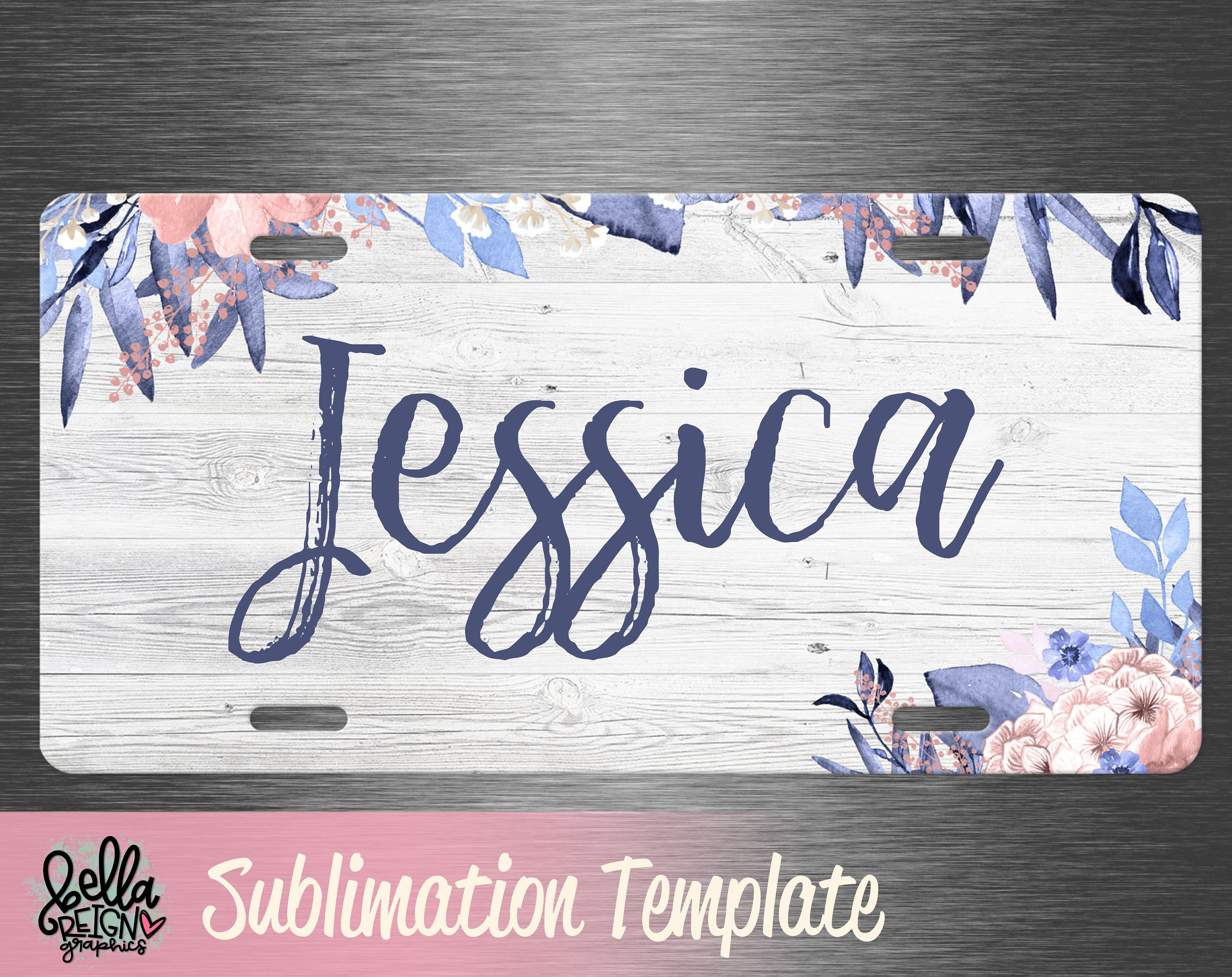 Sublimation License Plate Template Car Tag Template Floral Wood License ...