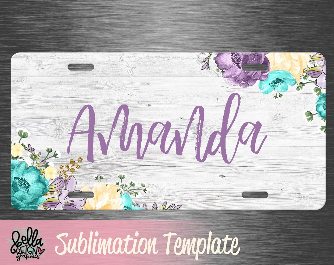 Sublimation License Plate Template - Car Tag Template - Purple Floral ...