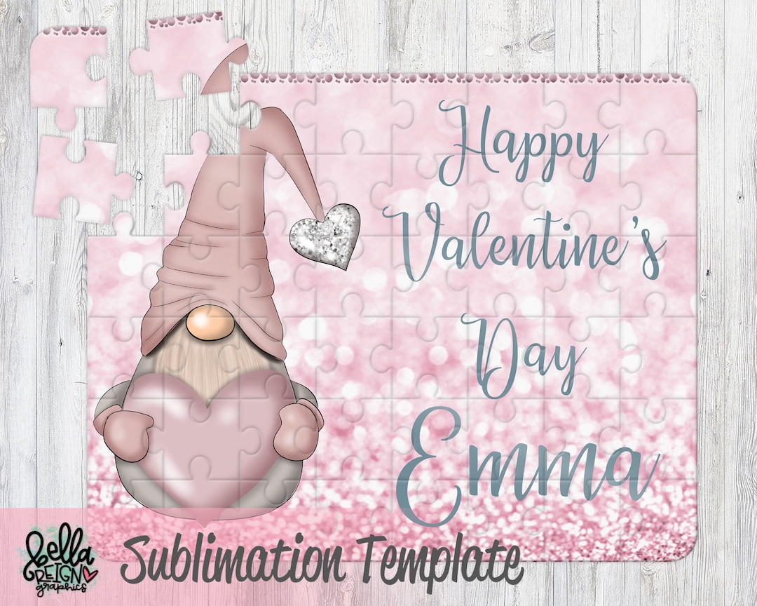 Valentine's Day Puzzle Sublimation Design - Gnome Puzzle Template ...