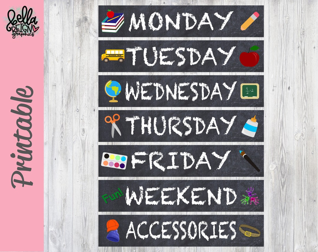 Clothing Organizer Days of the Week Labels - School Days of the Week ...