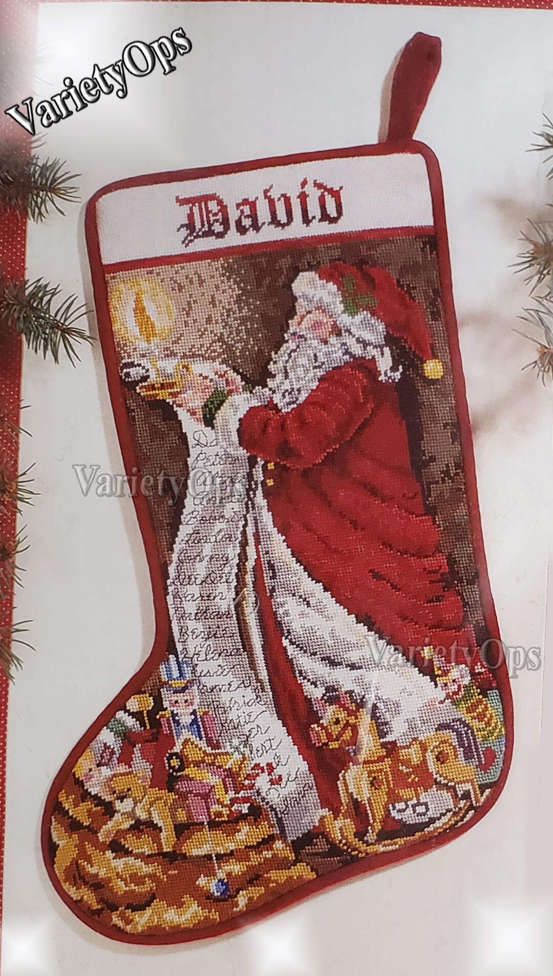 Vintage SANTA'S WISH LIST Stocking Needlepoint Kit by Janlynn - Floss ...