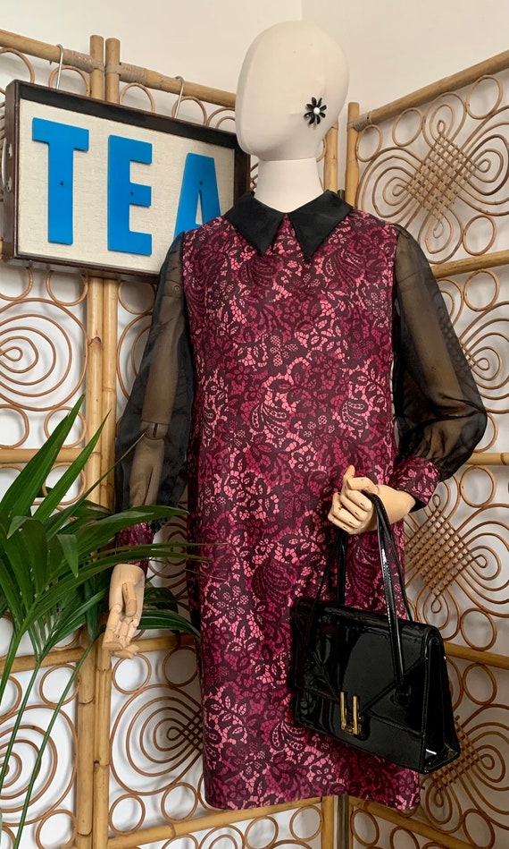 Vintage 60s Handmade Modette Mod Dagger Collar Dress - Gem